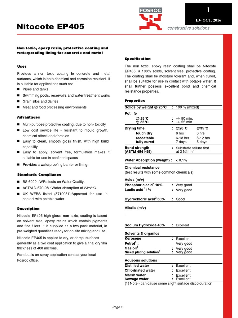 Nitocote EP405: Constructive Solutions | PDF | Epoxy | Water