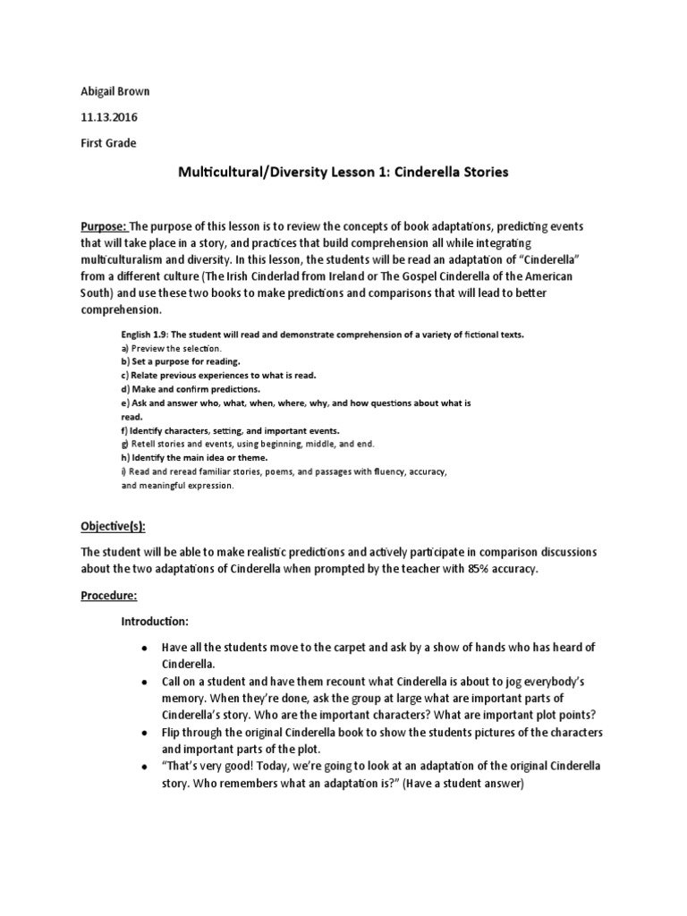 Multicultural/Diversity Lesson 1: Cinderella Stories | PDF | Reading ...