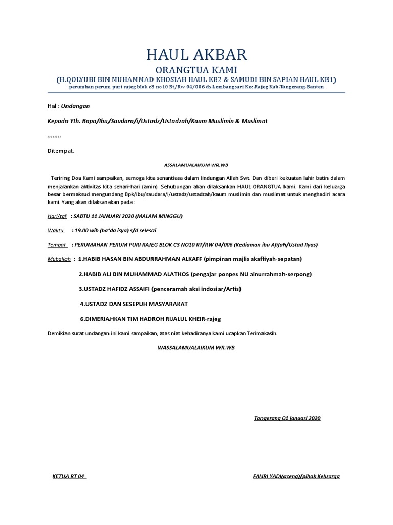 Undangan Haul Akbar Orang Tua | PDF