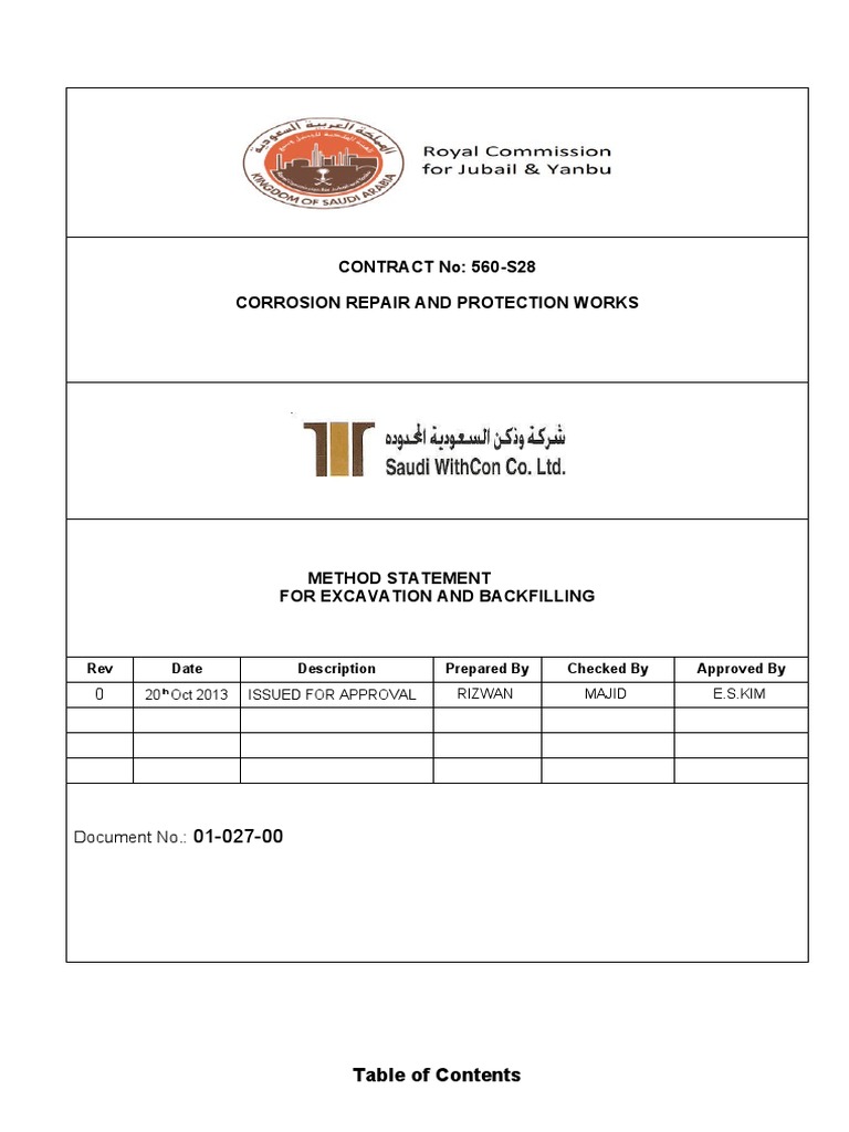 Method Statement - EXCAVATION AND BACKFILLING 560-S28 (Code-2) | PDF ...