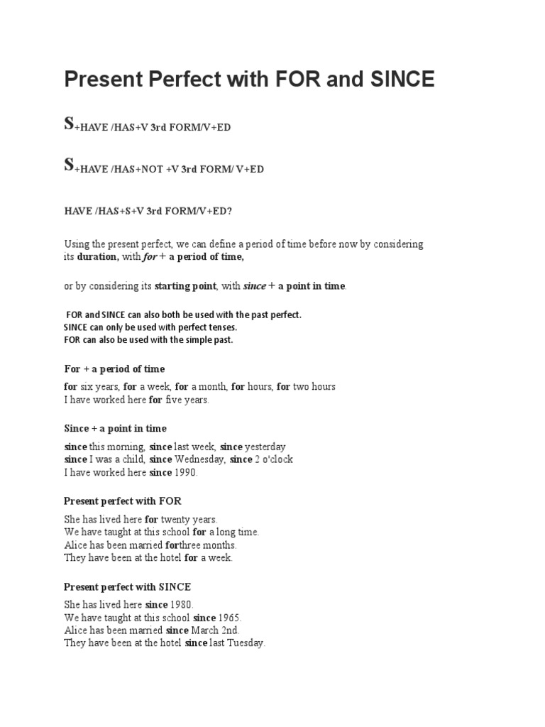 Present Perfect: For and Since Explained | PDF