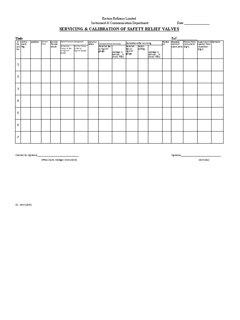 PSV Calibration and Inspection Sheet | PDF