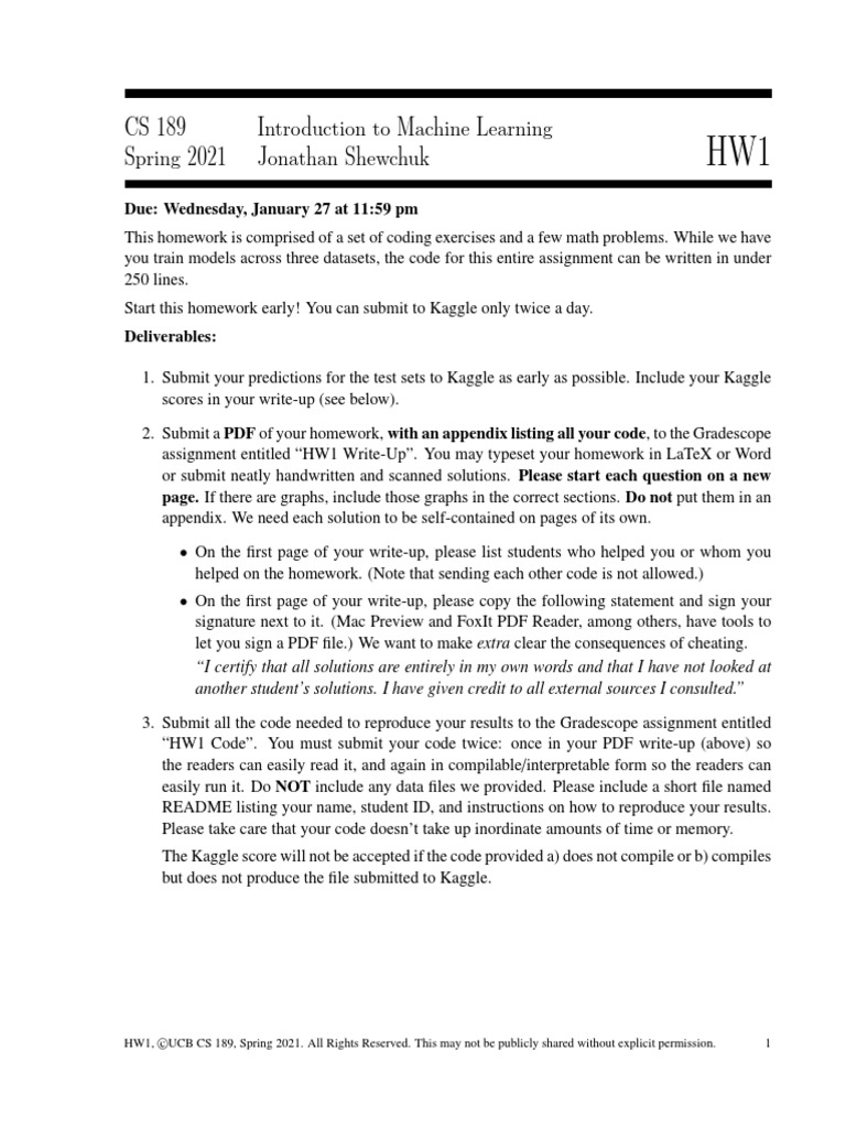 hw1 Problem Set | PDF | Cross Validation (Statistics) | Support Vector Machine