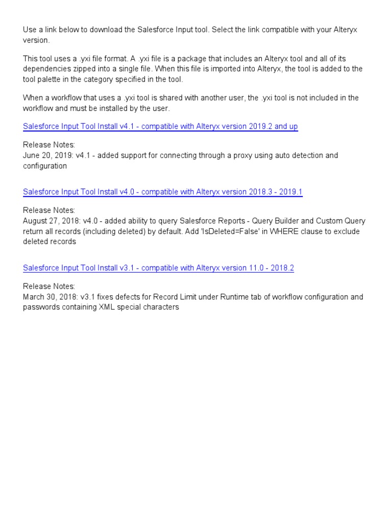 Salesforce Input Tool Install V4 1 Compatible With Alteryx Version 2019 2 And Up Pdf