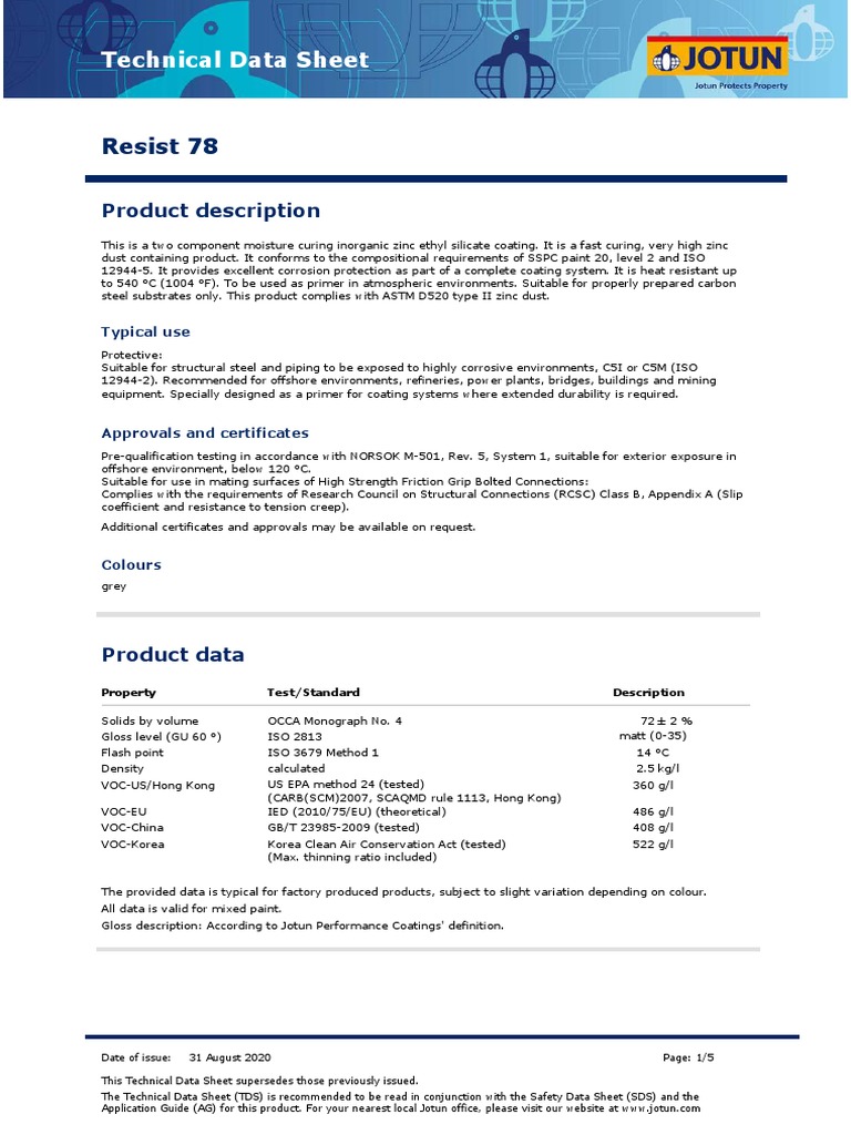 Resist 78: Technical Data Sheet | PDF | Corrosion | Evaporation