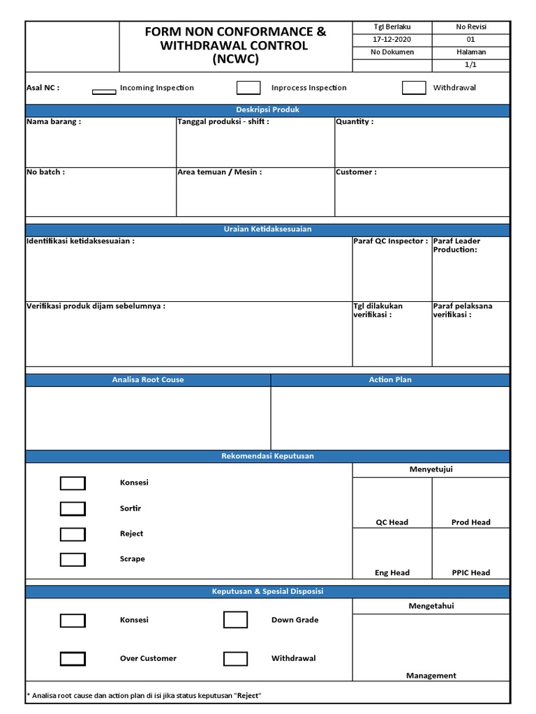 E-01 Form Non Conformance & Withdrawal Control (NCWC) | PDF