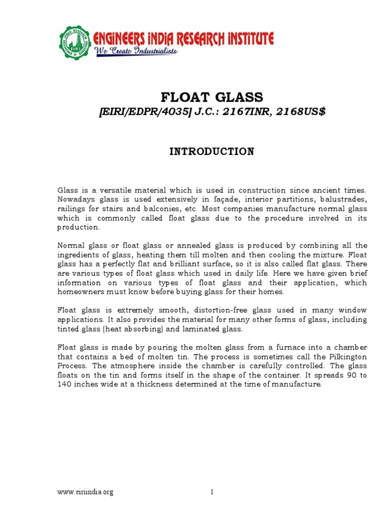Project Report On Float Glass | PDF | Glasses | Materials