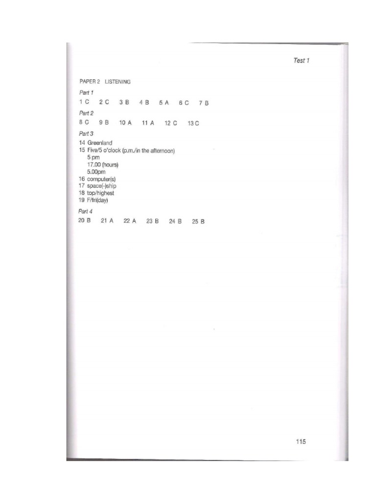 Pet 7 - Test 1 - Key & Script | PDF