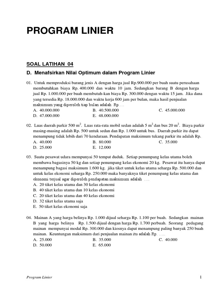 8 - Irvan Dedy - Latihan Menafsirkan Nilai Optimum Dalam Prog. Linier | PDF