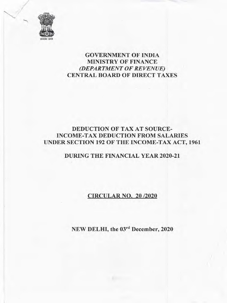 Income Tax Circular For FY2020-21 | PDF | Income Tax | Employee Benefits