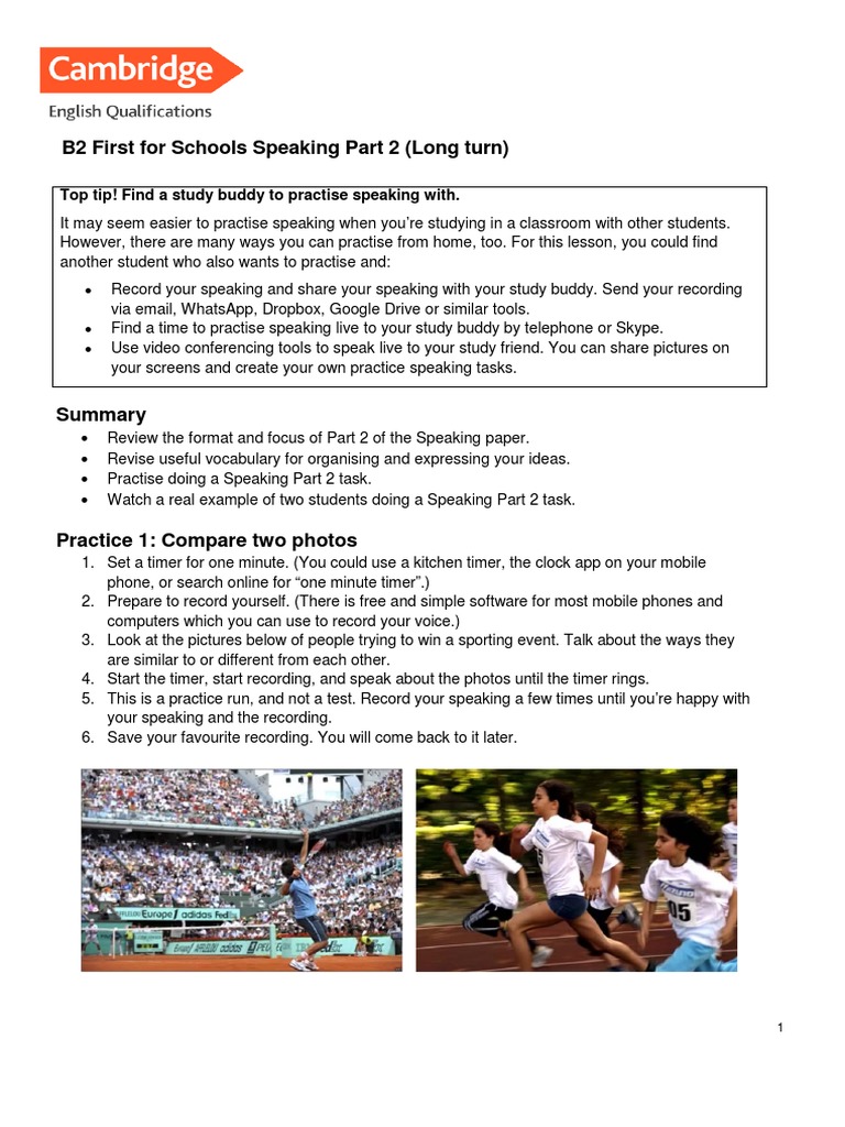 First For Schools Elf Study Speaking Activities Part 1 | PDF | Question ...