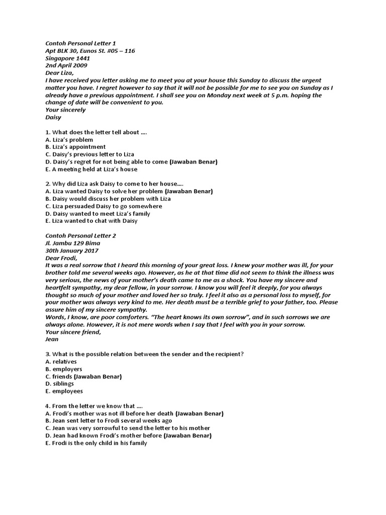 Contoh Personal Letter 1 | PDF