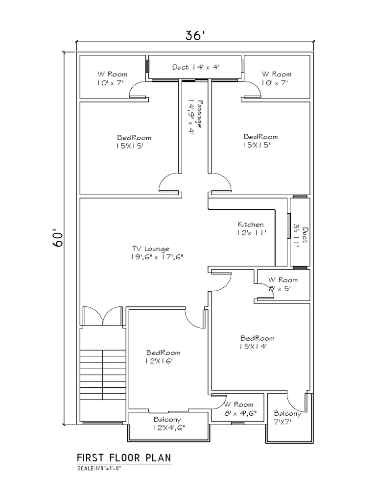 Residential first floor plan with 14x4 duct and multiple rooms | PDF