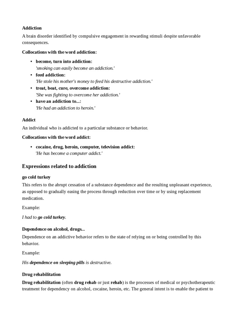 Vocabulary Addictions | PDF | Drug Rehabilitation | Substance Dependence