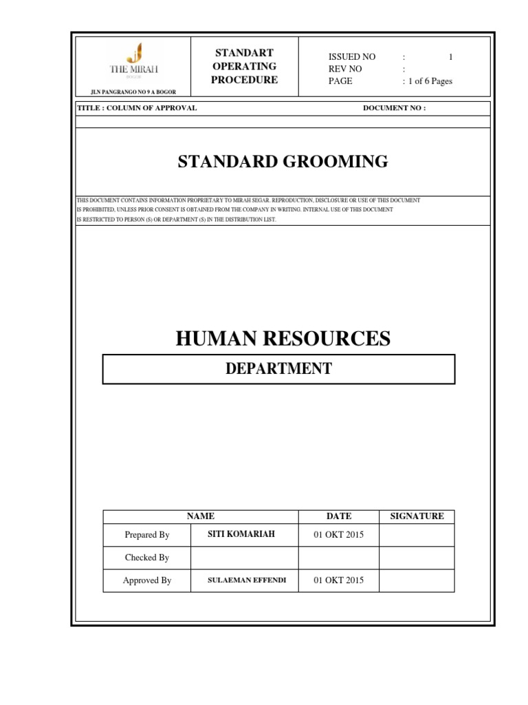 04 SOP GROOMING - Update | PDF | Hair | Human Appearance