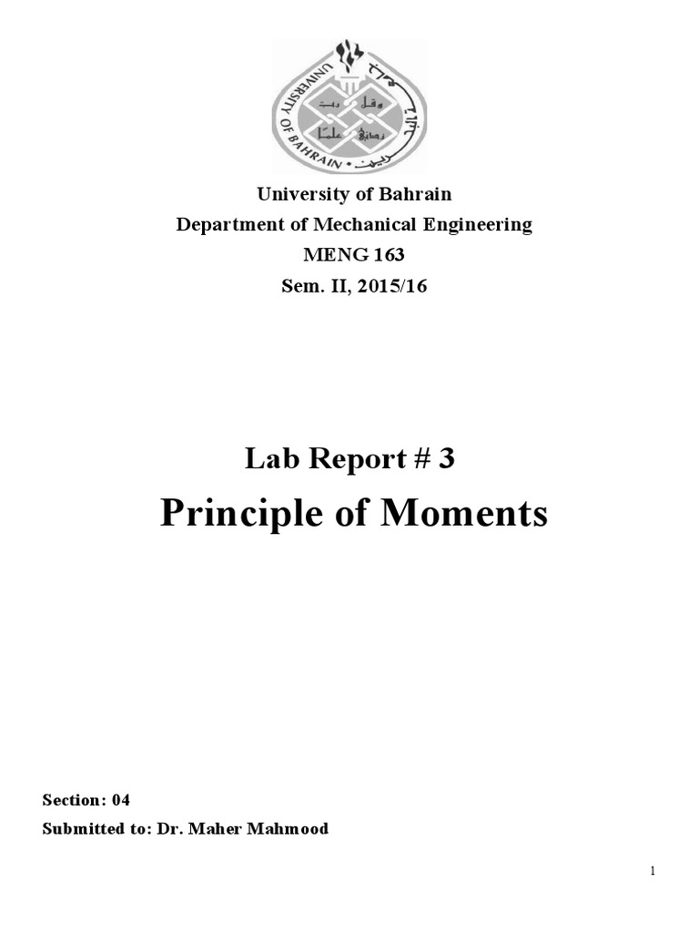 Principle of Moments: Lab Report # 3 | PDF | Beam (Structure) | Force