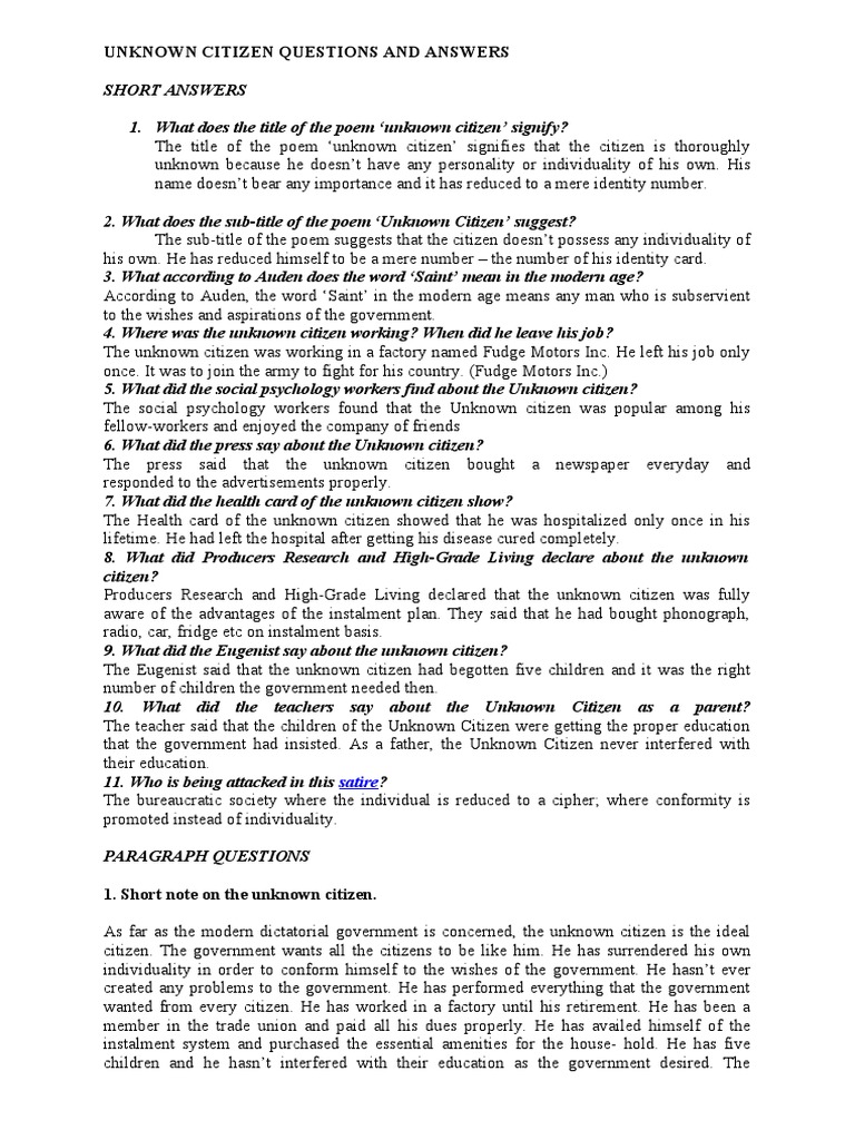 unknowncitizenQUESTIONS AND ANSWERS | PDF | Poetry