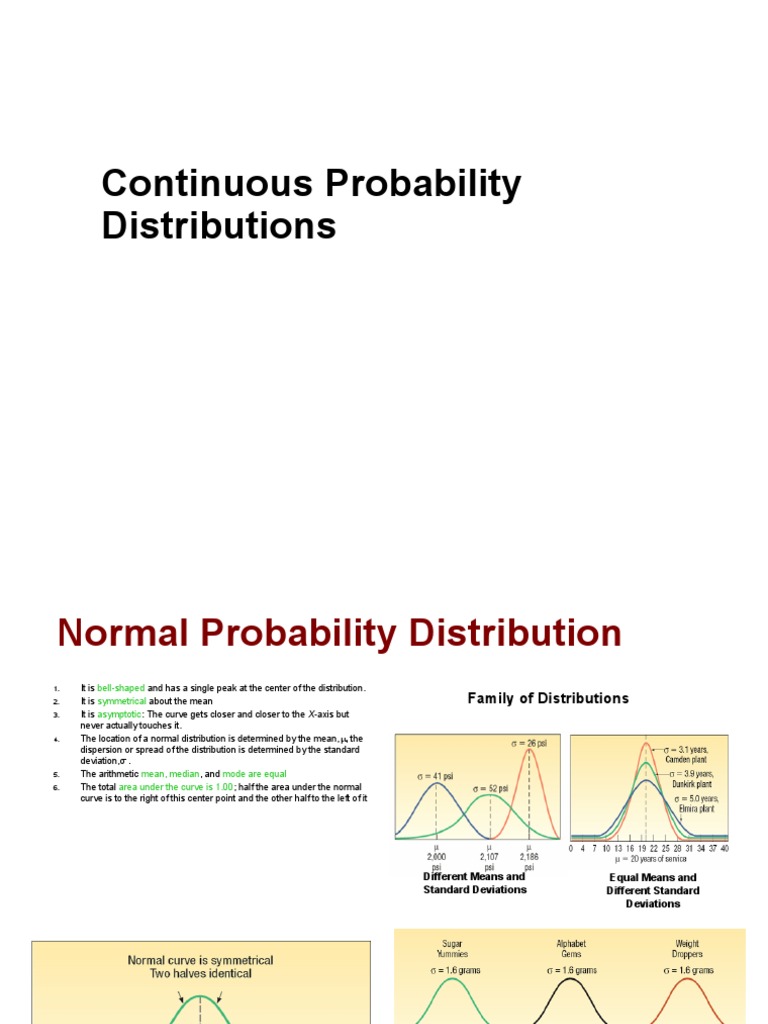 Continuous Probability Distributions | PDF | Mean | Normal Distribution