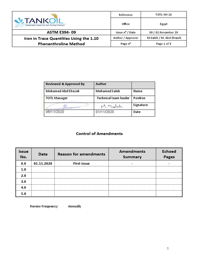 ASTM E394-09 Iron in Trace Quantities Using The 1.10 Phenanthroline Method | PDF | Iron | Absorbance
