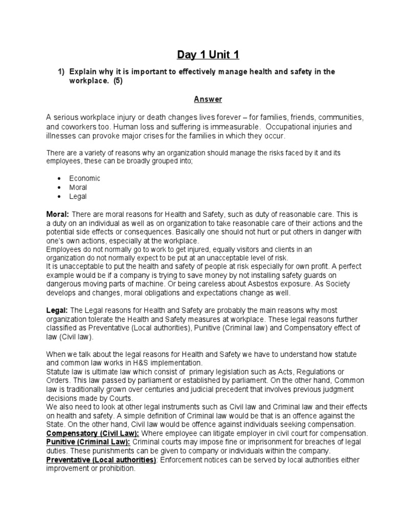 Managing Health and Safety in the Workplace: Moral, Legal and Economic ...