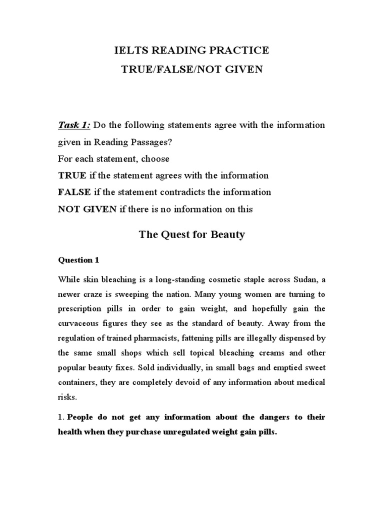 IELTS Reading Practice: True/False Tasks | PDF | Climate Change | Medicine