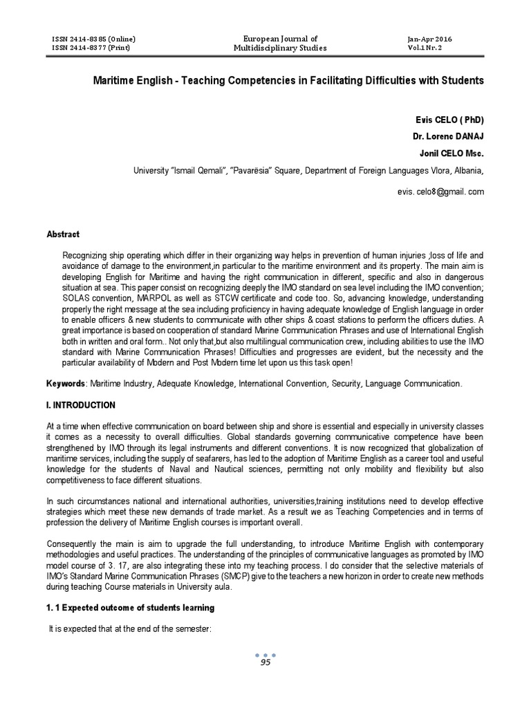 Maritime English - Teaching Competencies in Facilitating Difficulties ...
