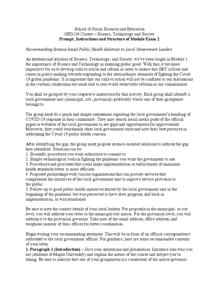 Instructions For Module 2 Exam | PDF | Public Health | Science