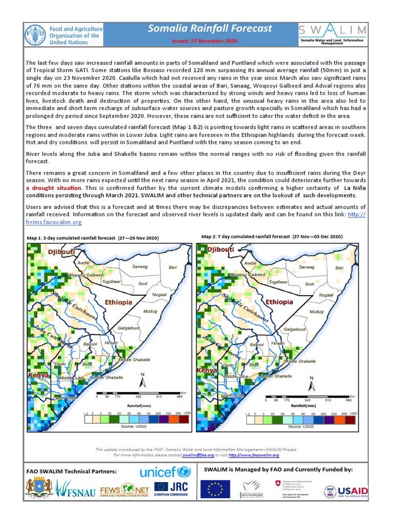 Somalia Rainfall Forecast 27112020 | PDF