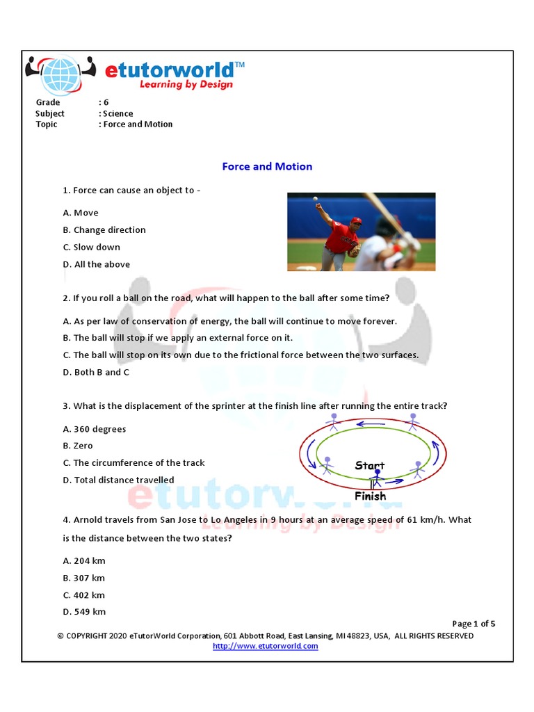 Grade: 6 Subject: Science Topic: Force and Motion | PDF | Acceleration ...