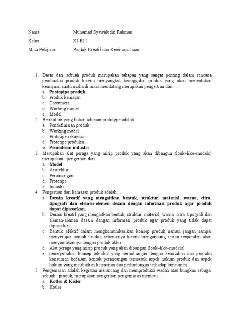 Soal Prototype PKK Syawal XI EI-2 | PDF