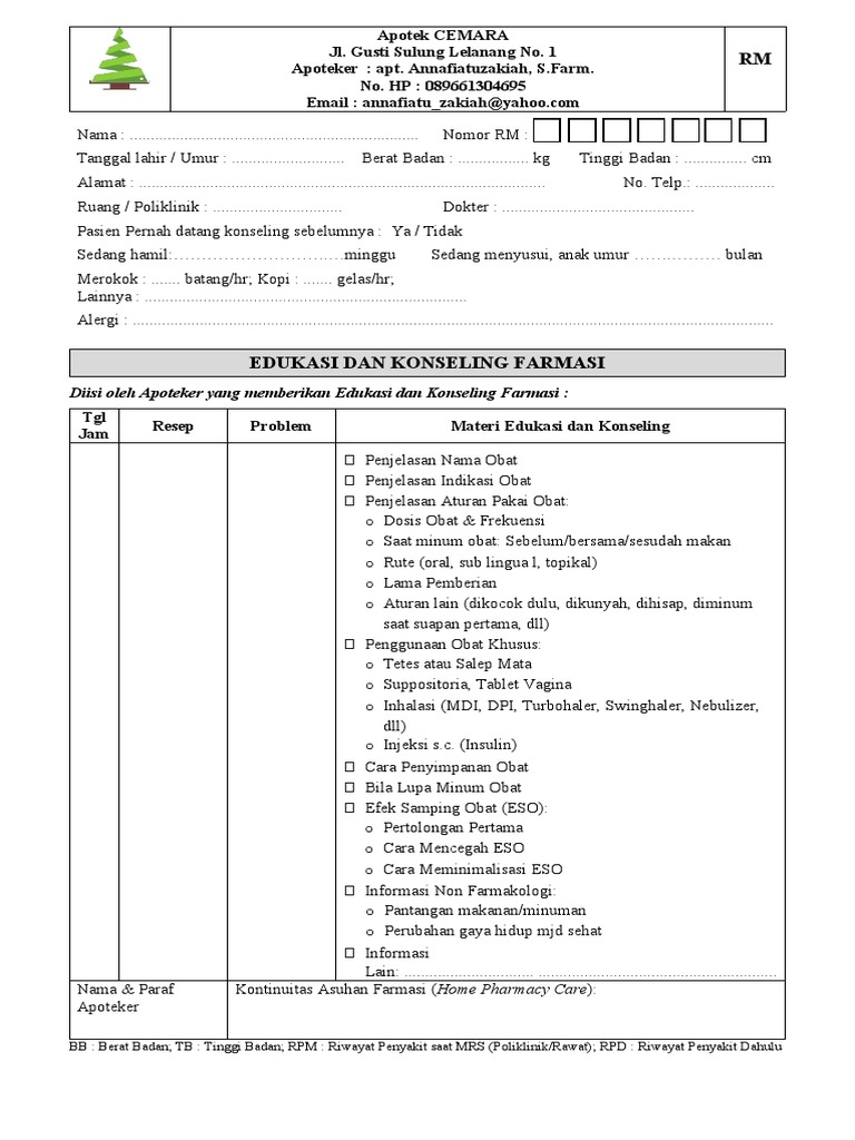 KOP-Form Edukasi Dan Konseling Farmasi-New Banget | PDF