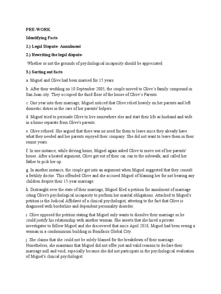Pre-Work Identifying Facts 1.) Legal Dispute-Annulment 2.) Rewriting ...