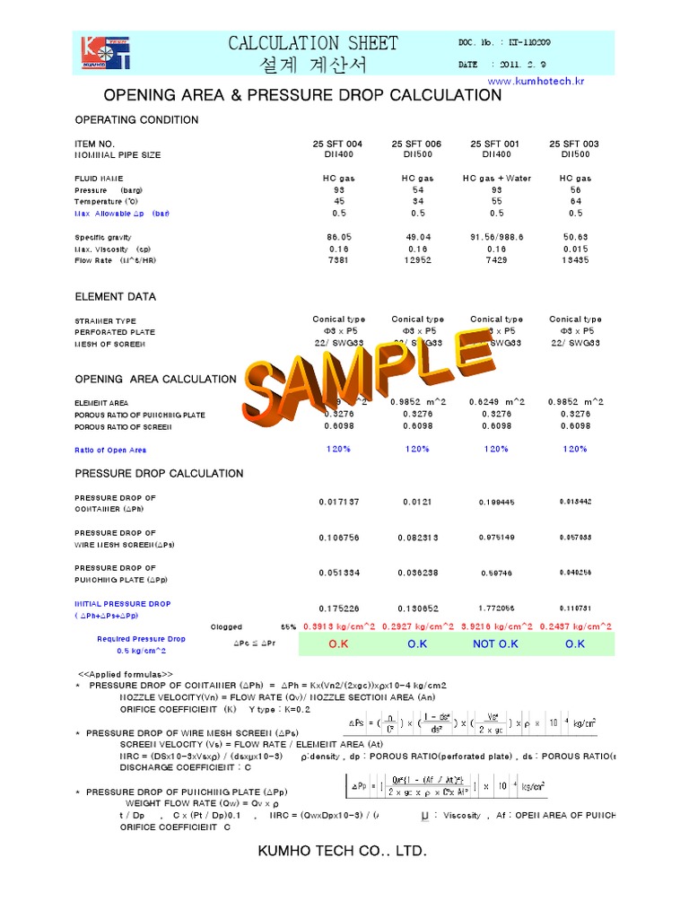 Calculation Sheet For Pressure Drop PDF | PDF | Flow Measurement | Gases