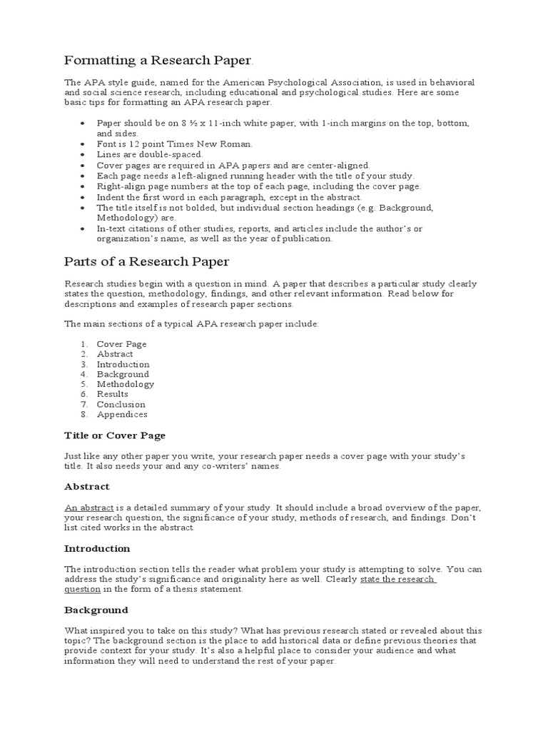Formatting A Research Paper | PDF | Apa Style | Methodology