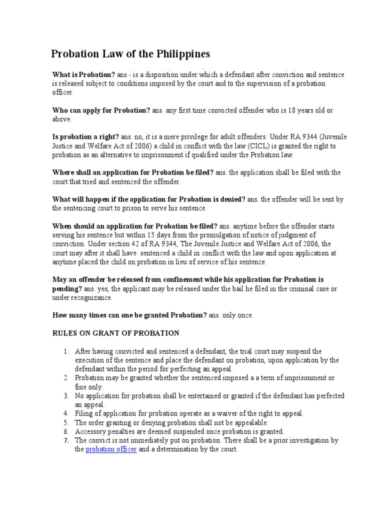 Probation Law of The Philippines | PDF | Probation | Pardon