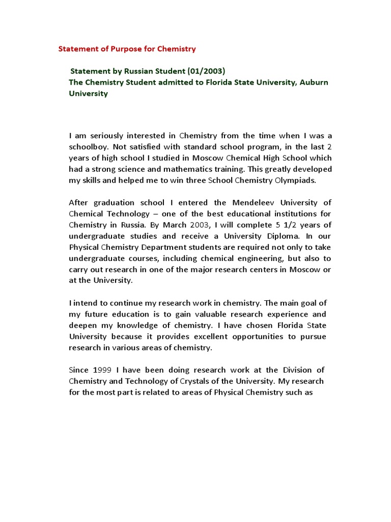 Statement of Purpose For Chemistry Graduates. | PDF | Thin Film ...