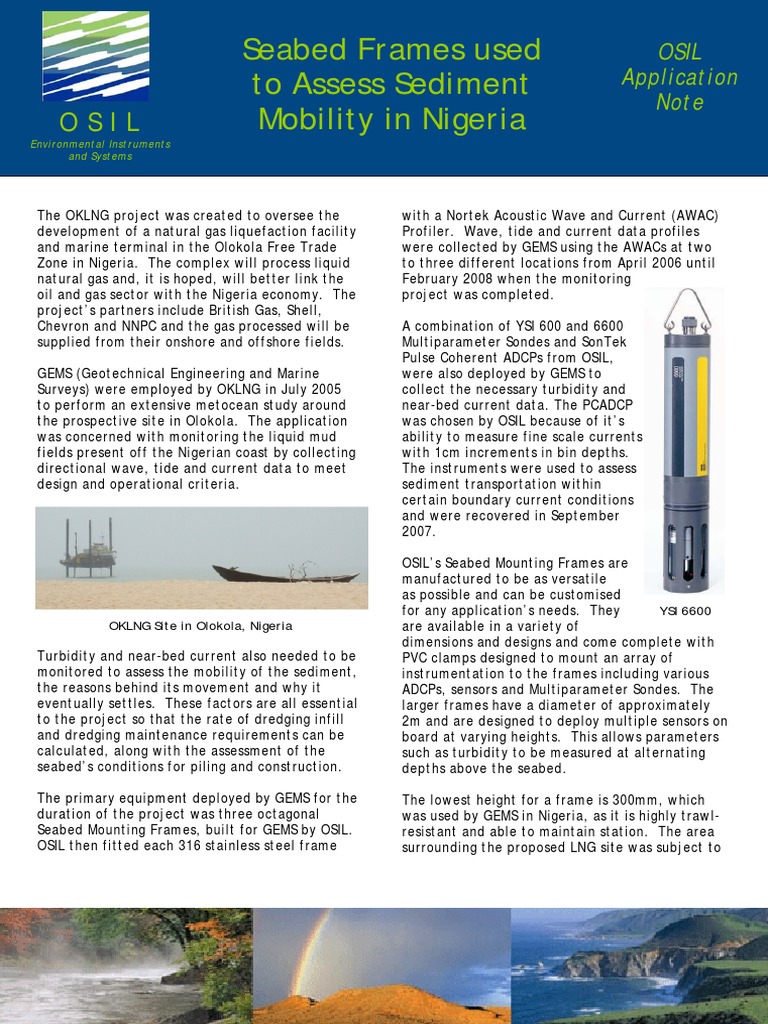 Seabed Frames Used To Assess Sediment Mobility in Nigeria: Osil ...