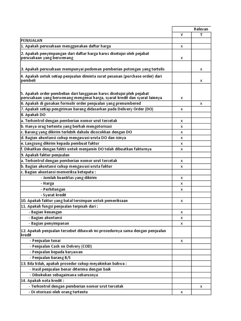 Contoh Test of Control Penjualan | PDF