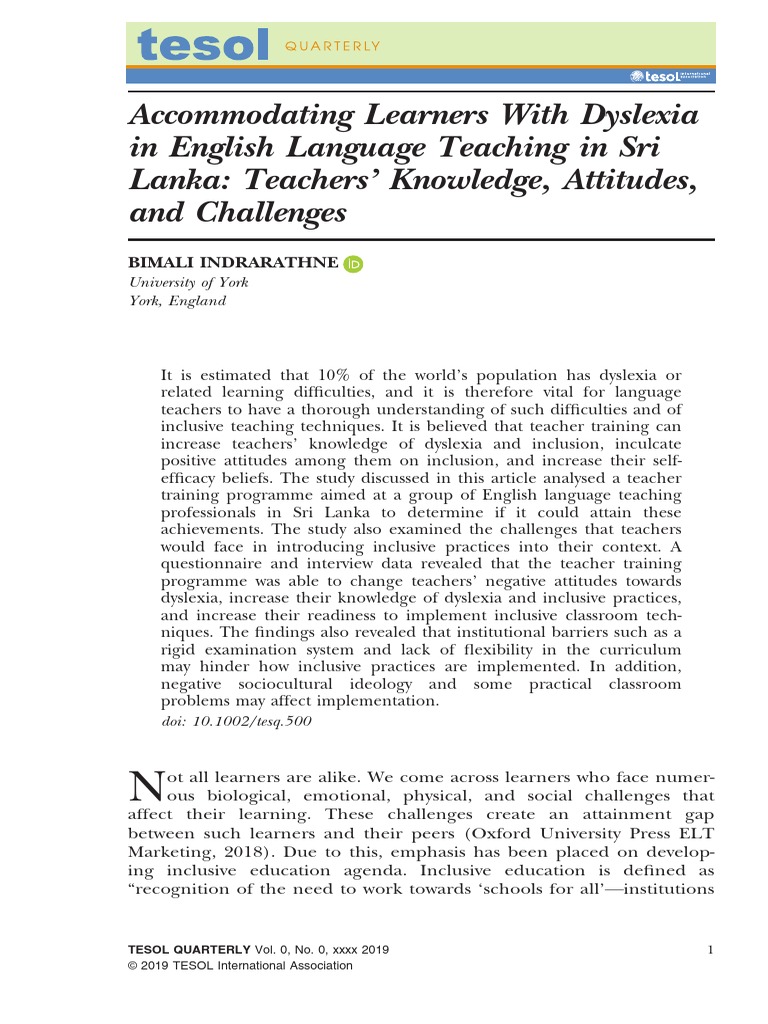 Accommodating Learners With Dyslexia in English Language Teaching in ...