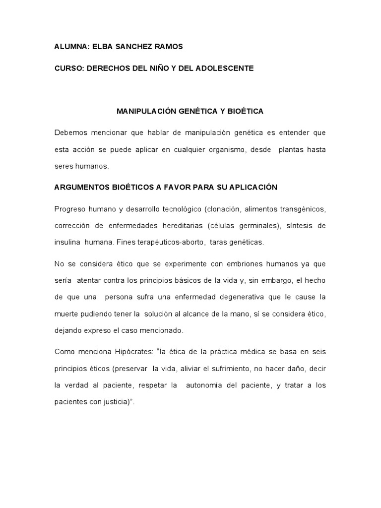 Manipulacion Genetica y Bioetica | PDF | Bioética | Ingeniería genética