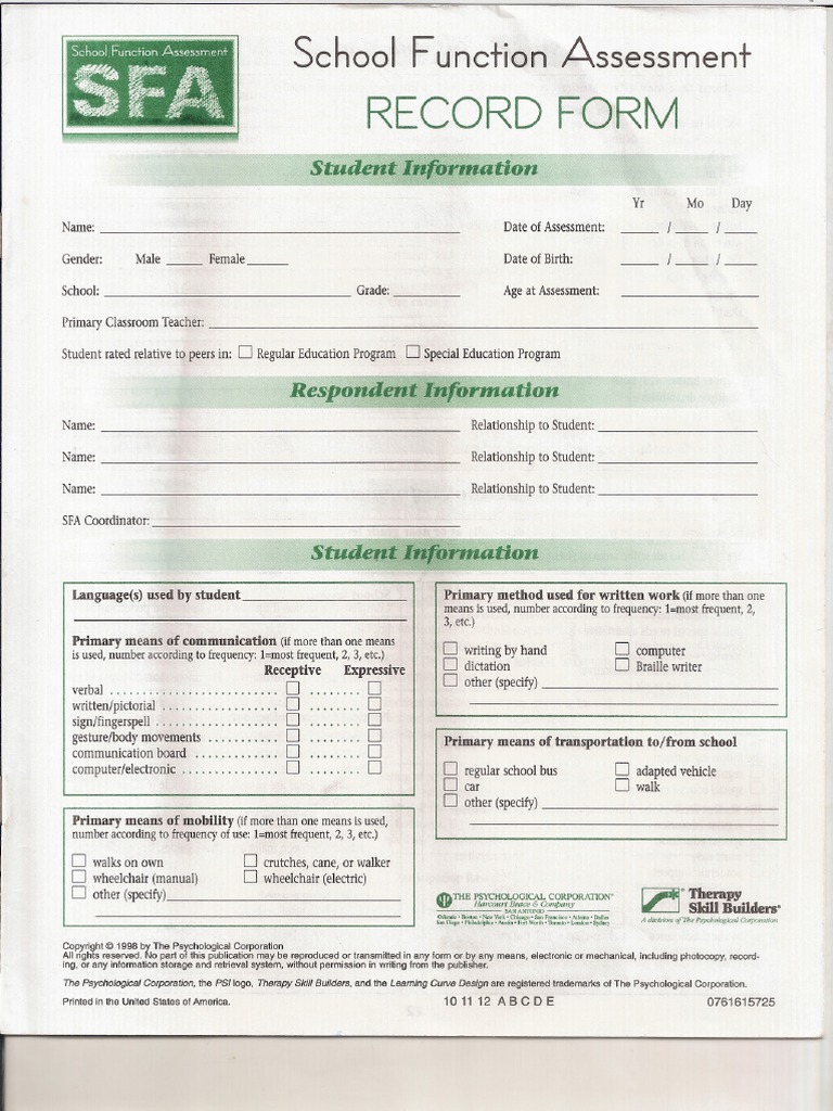 SFA Hoja de Registro 1 Parte | Download Free PDF | Special Education ...