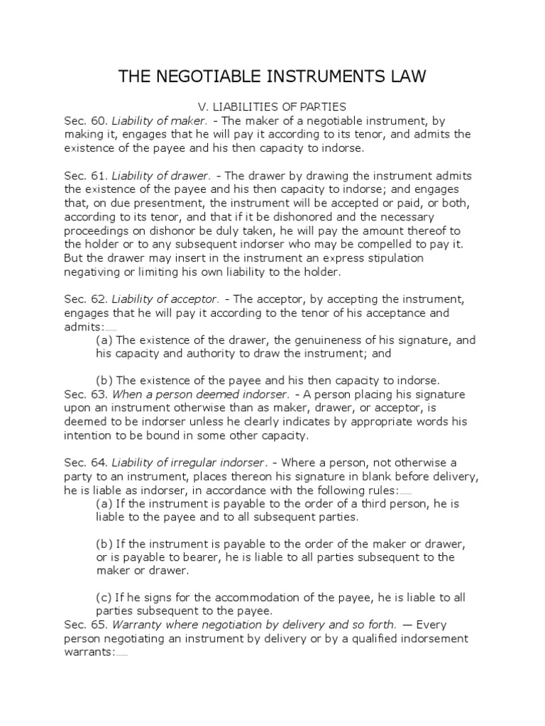 An Analysis of the Liabilities of Parties Involved in Negotiable ...