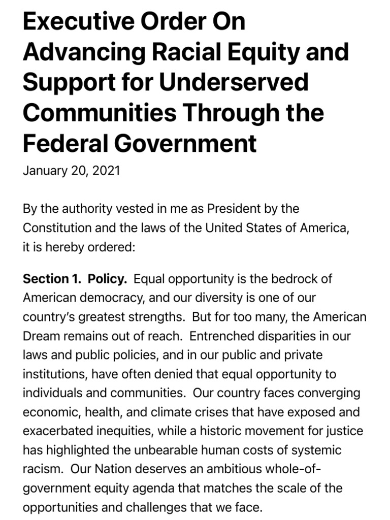 Executive Order On Advancing Racial Equity and Support For Underserved ...
