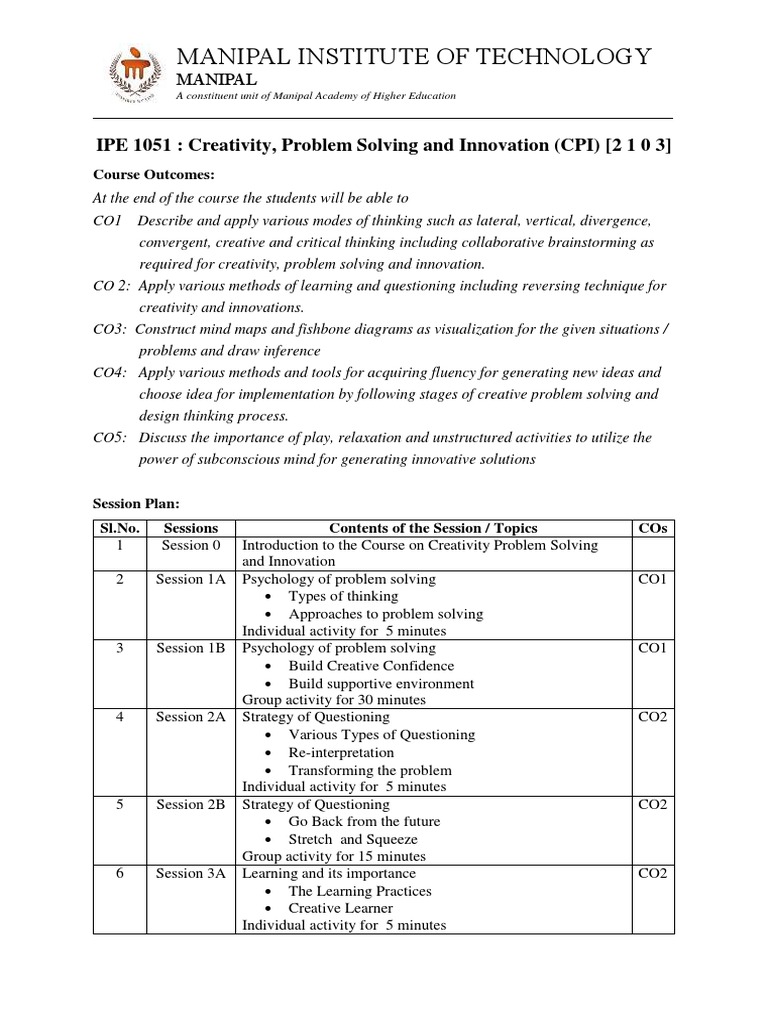 CPI Course Plan For Students 10102020 PDF Design Thinking