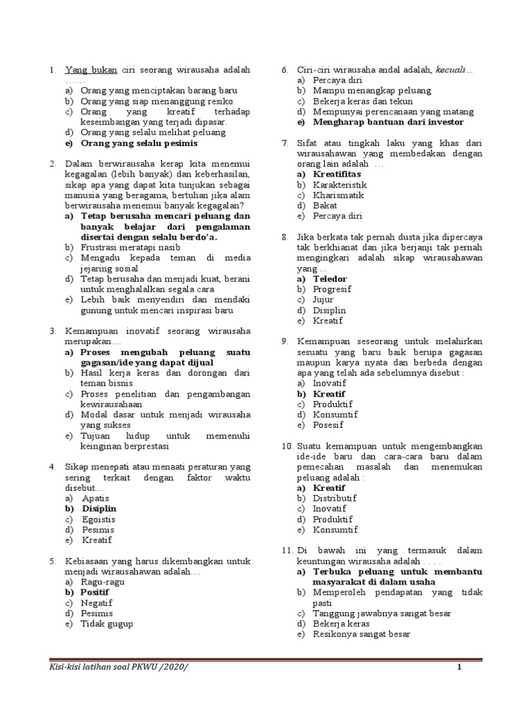Kisi Dan Latihan Soal Pkwu-Pas | PDF