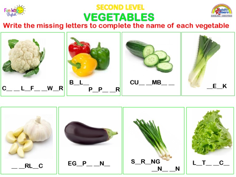 Write The Missing Letters To Complete The Name of Each Vegetable | PDF