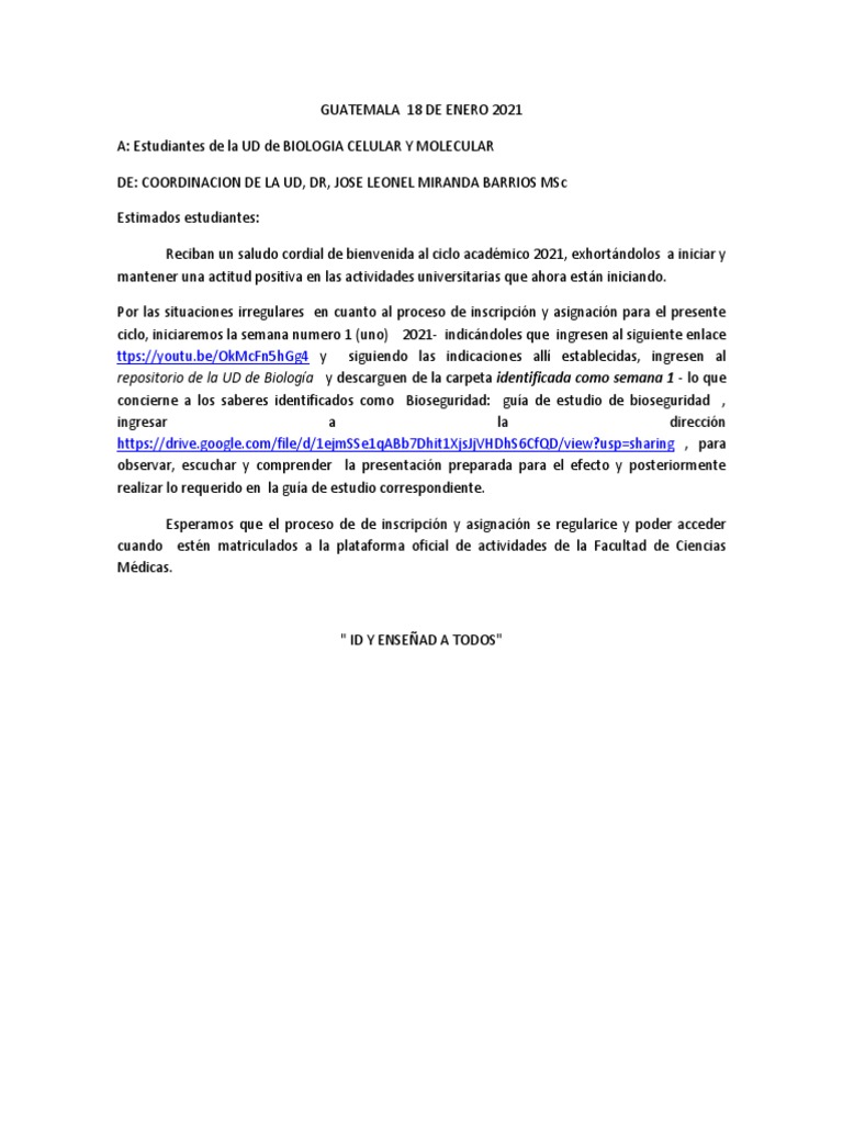 Carta Informativa A Estudiantes 01 | PDF