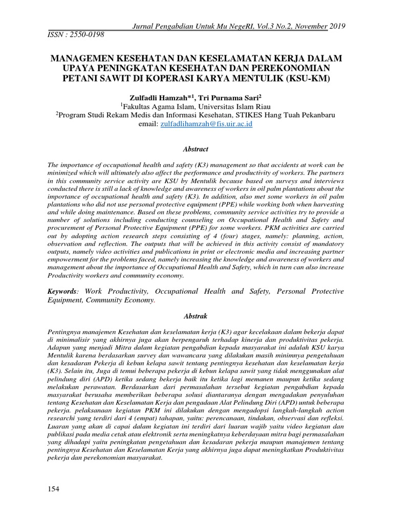 Managemen Kesehatan Dan Keselamatan Kerja Dalam Upaya Peningkatan Kesehatan Dan Perekonomian ...