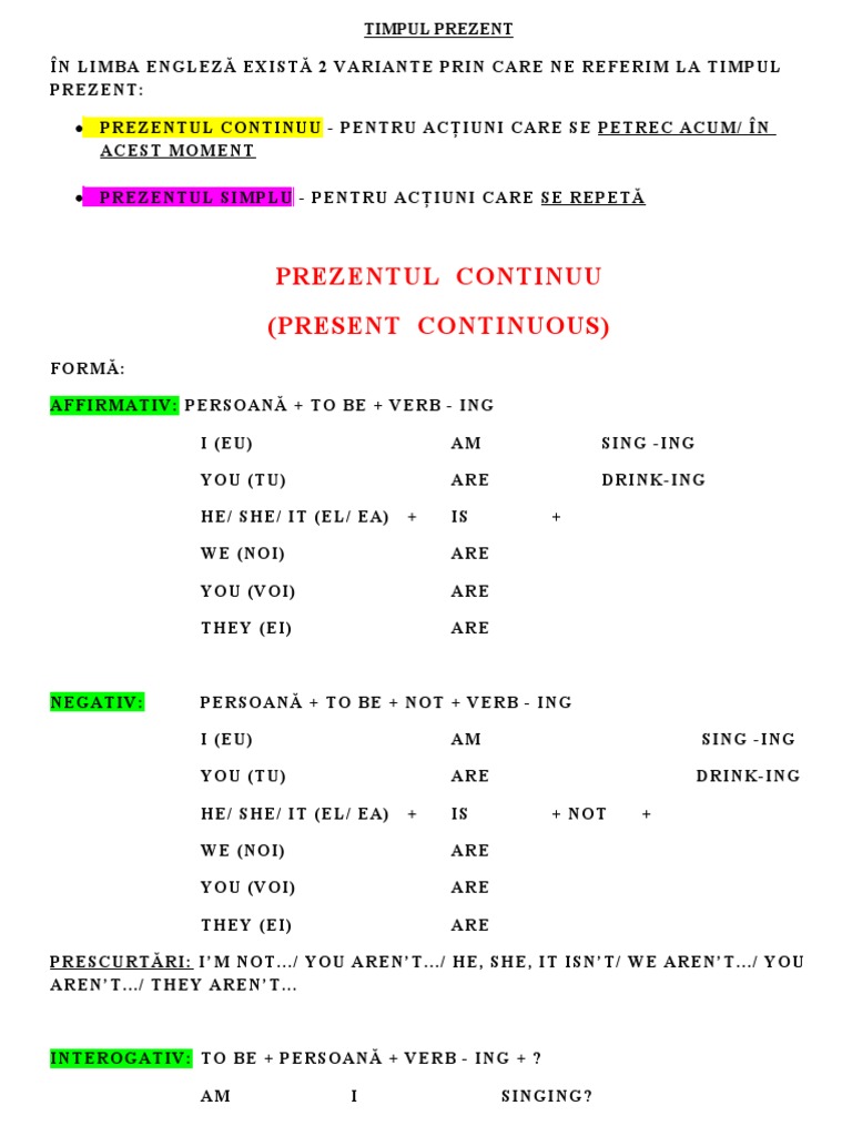 Prezentul Continuu (Present Continuous) : Prezentul Continuu - Pentru Acțiuni Care Se Petrec ...