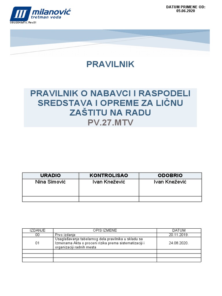 PV.27.MTV, Rev.01, Pravilnik o TEMPLATE | PDF